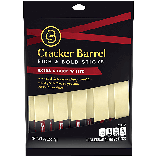 Cracker Barrel Extra Sharp White Cheddar Cheese Sticks 10 ct 7.5 oz bag ...