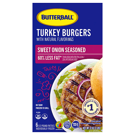 Butterball Sweet Onion Seasoned Turkey Burgers 32 oz box | Patties | DeCA