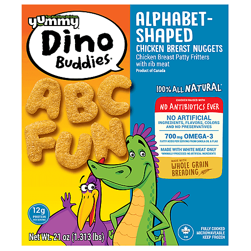 Yummy All Natural Dino Buddies Alphabet Shaped Chicken Breast Nuggets ...