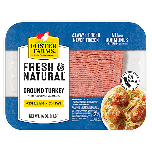 Foster Farms Fresh and Natural 93% Lean Ground Turkey 16 oz package ...