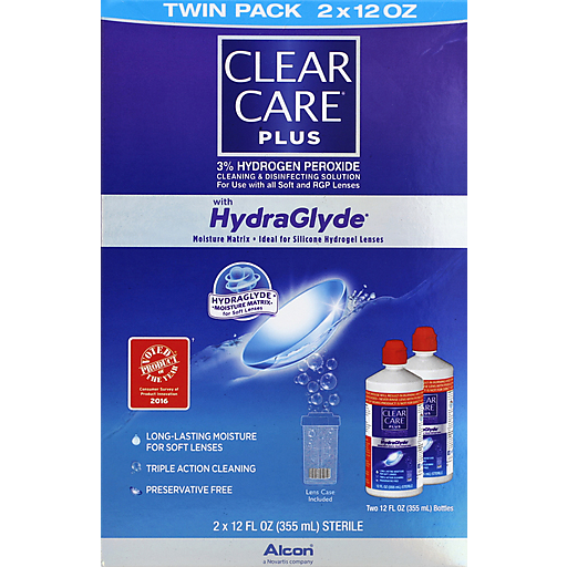 Alcon Clear Care Plus Lens Cleaning & Disinfecting Solution with HydraGlyde 12 fl oz bottle 2 ct ...