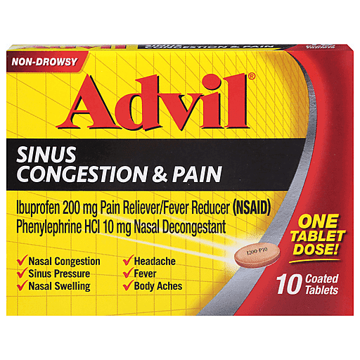 Advil Sinus Congestion and Pain 200 mg Ibuprofen Coated Tablets 10 ct ...
