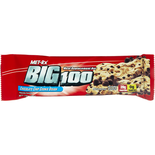 MET-Rx Big 100 Chocolate Chip Cookie Dough Meal Replacement Protein Bar ...
