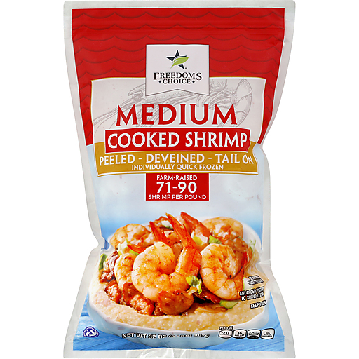 Freedom's Choice Medium Cooked Tail-On Shrimp 71-90 ct | Shrimp | DeCA
