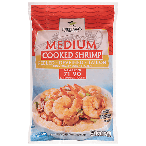 Freedom's Choice Medium Cooked Tail-On Shrimp 71-90 ct | Shrimp | DeCA