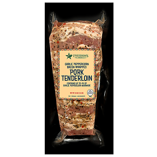 Freedom's Choice Garlic Pepprcrn Bacon Wrapped tenderloin | Pork | DeCA